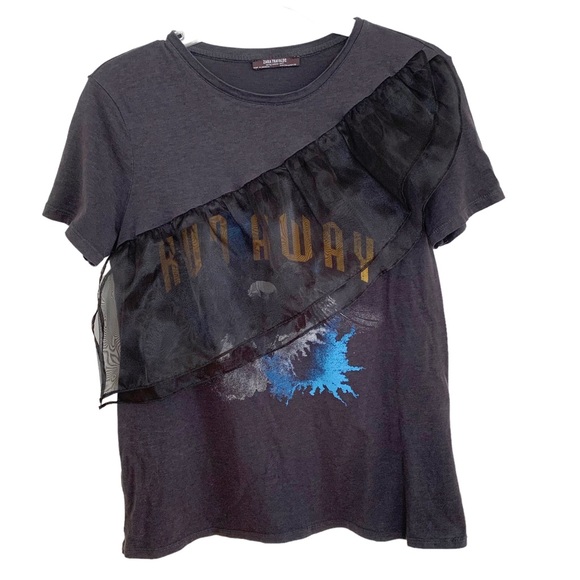 Zara | Tops | Zara Trafaluc Run Away Black Eagle Ruffle Tee | Poshmark